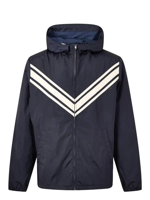 Valentino Garavani Hooded Windproof Windbreaker Jacket With Sporty Stripes - Black
