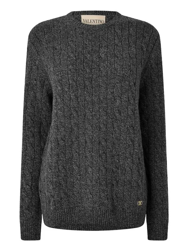 Valentino Garavani Crew Neck Cable Knit Sweater - Black