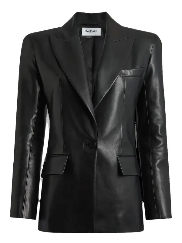 Balmain Structured Shoulder Lambskin Blazer - Black