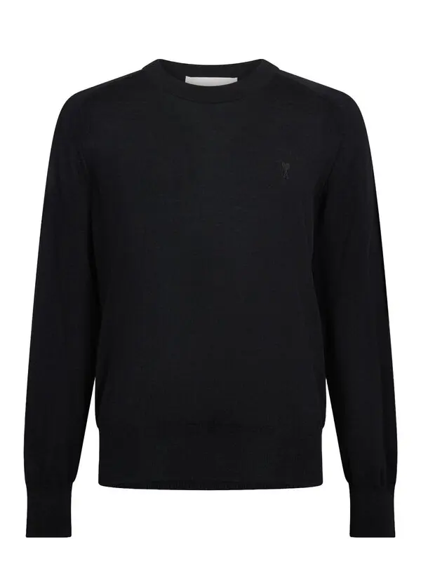 AMI Paris Merino Wool Classic Crew Neck Sweater - Black