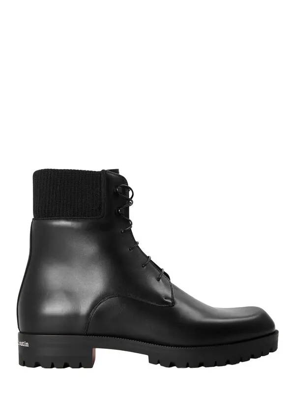 CHRISTIAN LOUBOUTIN Polished Leather Combat Ankle Boots - Black