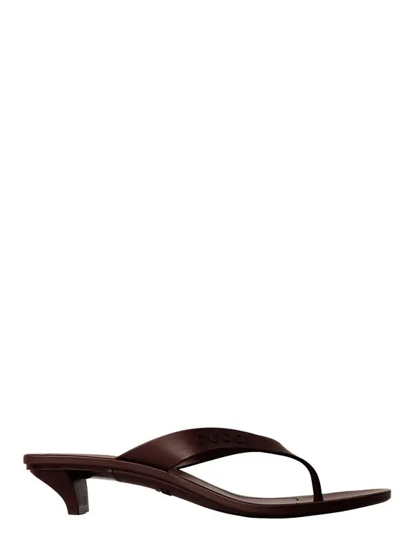 Gucci Dark Brown Thong Kitten Heel Slipper - No