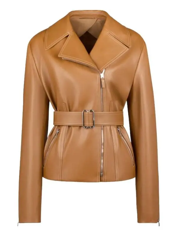 TOD'S Belted Leather Jacket - Brown