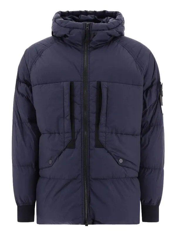 Stone Island Zip-up Puffer Jacket With Hood - Blue
