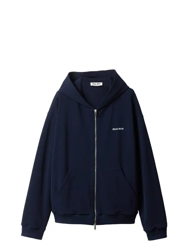 Miu Miu Piqué Cotton Hoodie - Blue