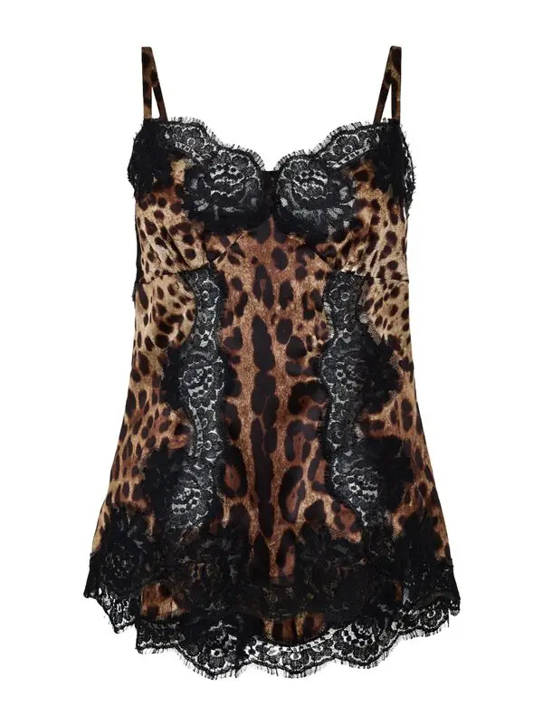 Dolce & Gabbana Leopard Print Lace Camisole - Black