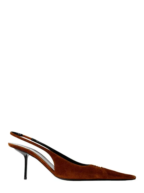 Saint Laurent Pointed Toe Slingback High Heels - Brown