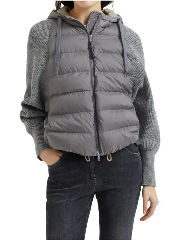 Brunello Cucinelli Padded Jacket With Ribbed Cuffs - Grey