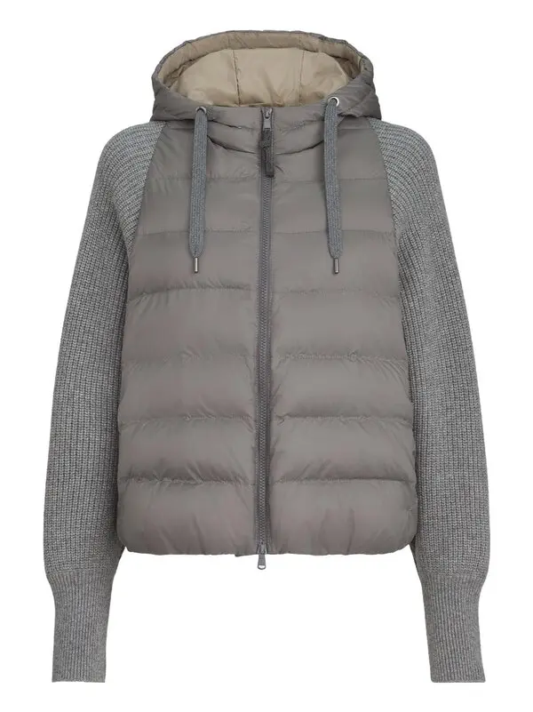 Brunello Cucinelli Padded Jacket With Ribbed Cuffs - Grey
