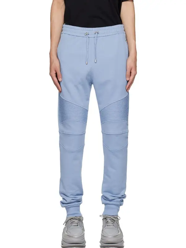 Balmain Logo Printed Drawstring Track Pants - Blue