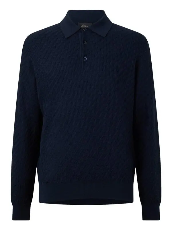 Brioni Knit Long-sleeve Polo Sweater - Black