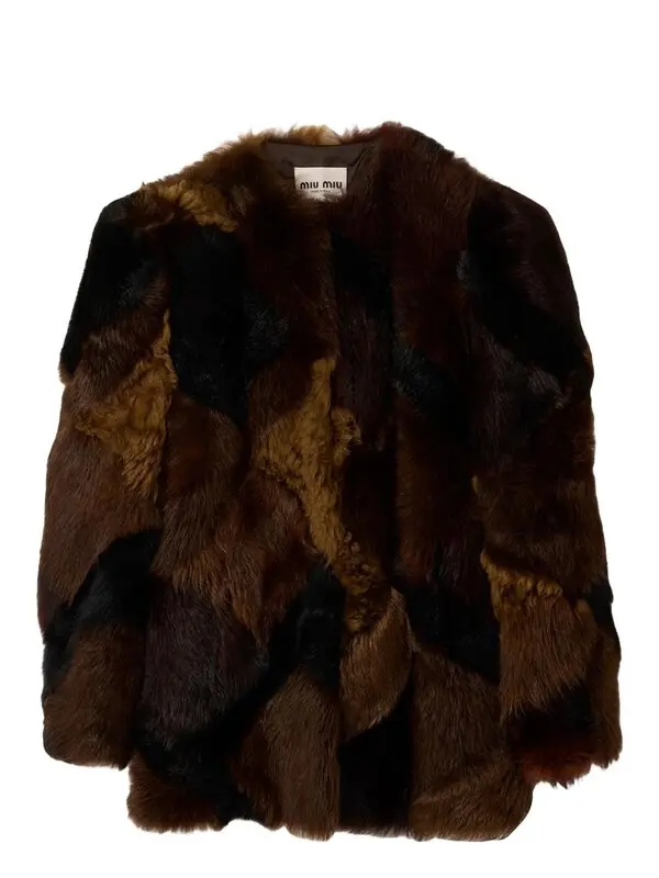 Miu Miu Shearling Patchwork Caban Jacket - Ochre