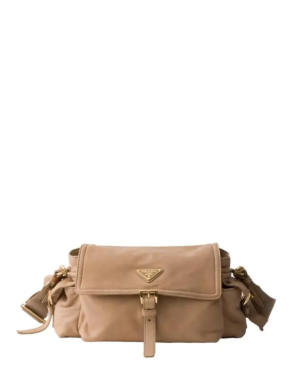Prada Medium Nappa Leather Shoulder Bag With Perforated Buckle Detail - Sand Beige