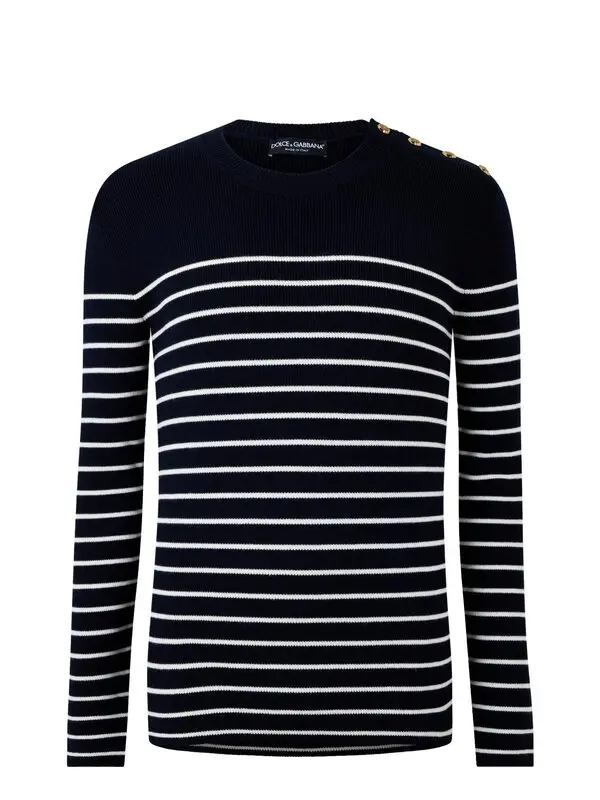 Dolce & Gabbana Striped Knit Jumper With Button Detail - Black