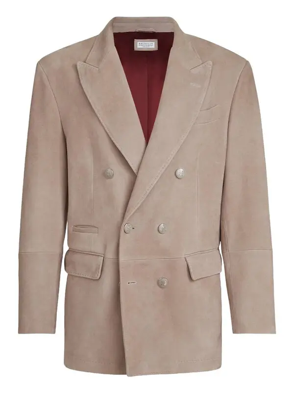 Brunello Cucinelli Suede Metal-buttons Blazer - Nude