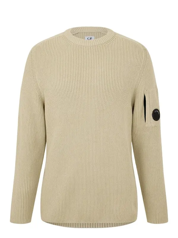 C.P. COMPANY Solid Ribbed Crew Neck Knit Sweater - No