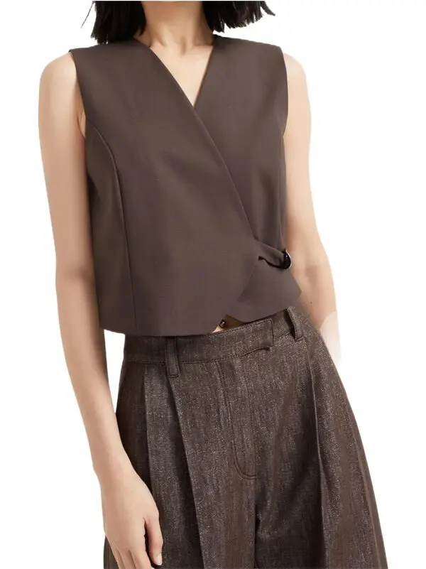 Brunello Cucinelli D-ring Buckled V-neck Waistcoat - Cocoa