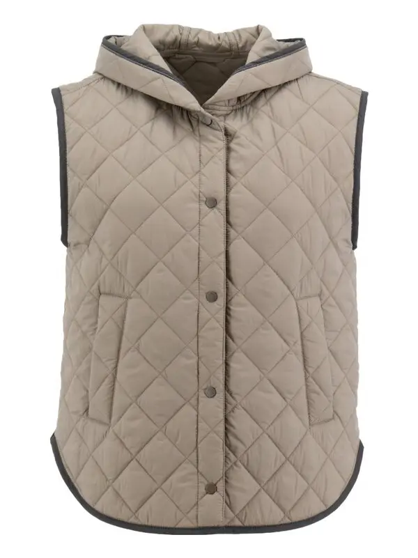 Brunello Cucinelli Quilted Hooded Gilet - Light Brown