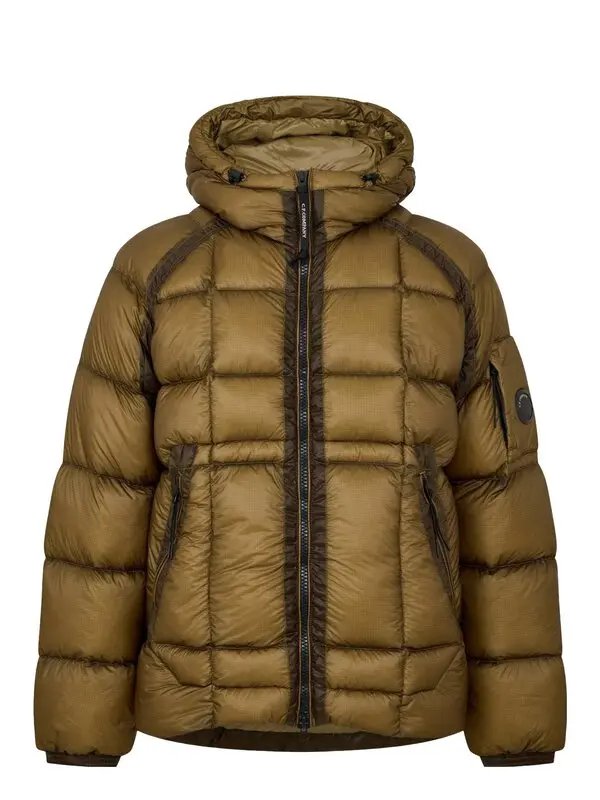 C.P. COMPANY Quilted Hooded Down Puffer Jacket - Brown