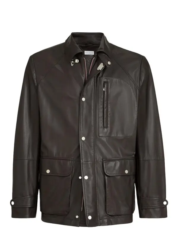 Brunello Cucinelli Calf Leather Jacket With Double Closure - Chocolate-colored