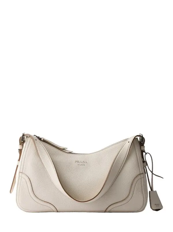 Prada Aimée Large Leather Shoulder Bag - Chalk White