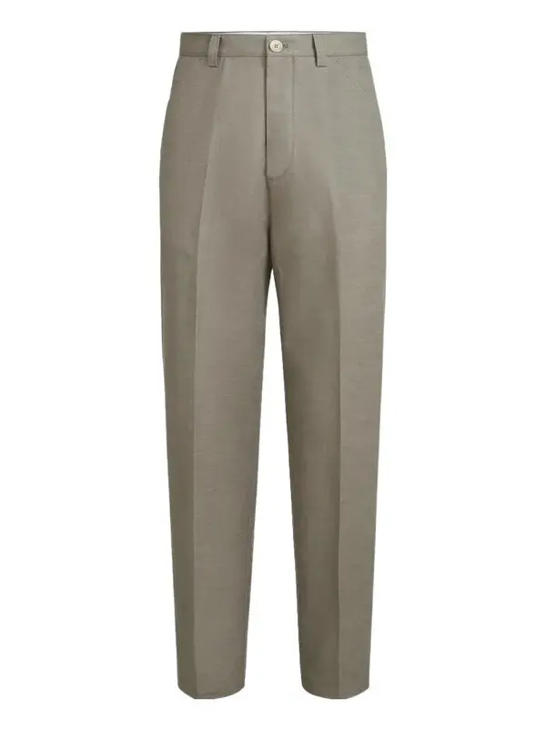 Brunello Cucinelli Cotton And Linen Panama Trousers With Pleat - Gray