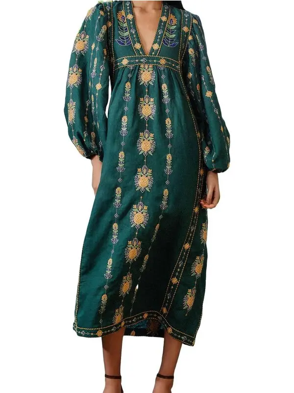 Farm Rio Long Sleeve Graphic Maxi Dress - Black