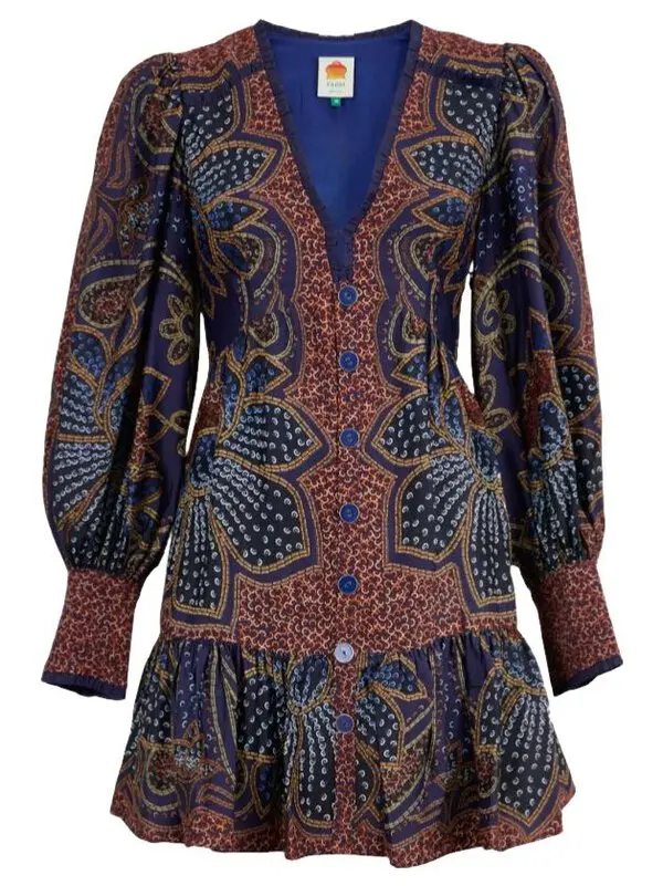 Farm Rio Graphic Print V-neck Dress - Multicolor