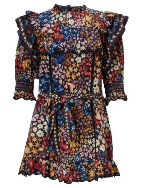 Farm Rio Floral Patterned Ruffled Dress - Multi-color