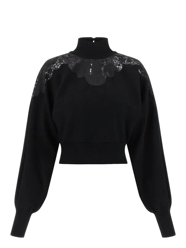TWINSET Lace-paneled High-neck Jumper - Black