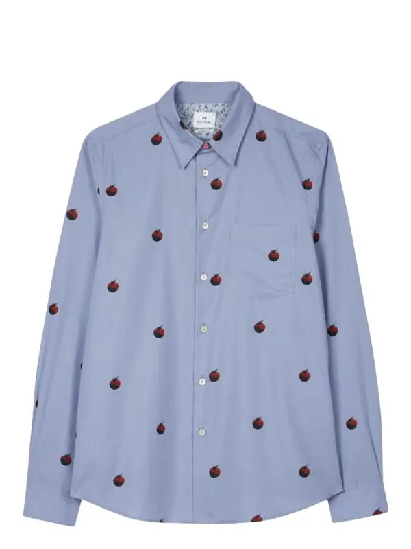 Paul Smith Tomato-print Poplin Shirt - Light Blue