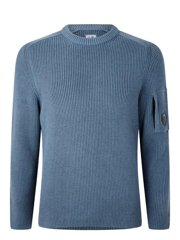C.P. COMPANY Ribbed Mock Neck Sweater With Utility Pocket - Blue