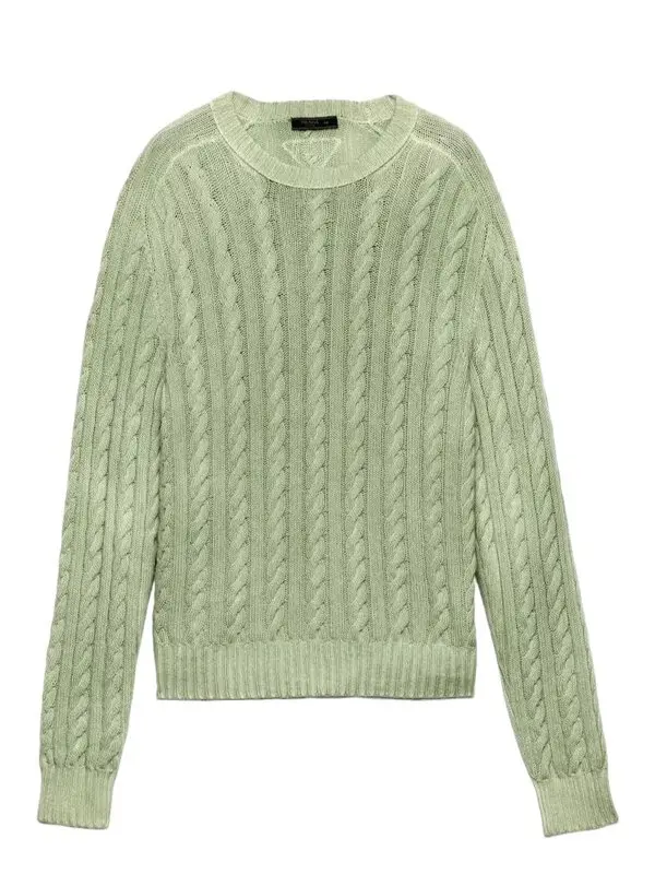 Prada Wool And Cashmere Cable Knit Crewneck Sweater - Emerald
