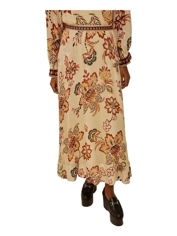 Farm Rio Floral Print Midi Skirt - Nude