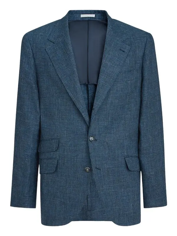 Brunello Cucinelli Houndstooth Single-breasted Blazer - Blue