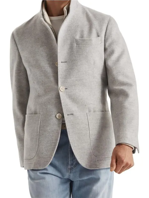 Brunello Cucinelli Long Sleeve Casual Jacket - Light Gray