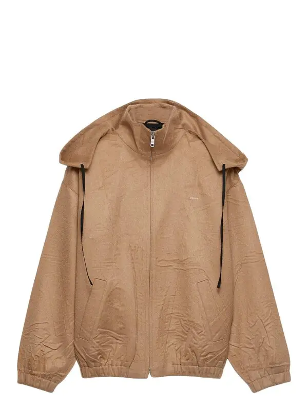 Prada Camel Cashmere Blend Blouson Jacket With Drawstring Hood - Camel Brown