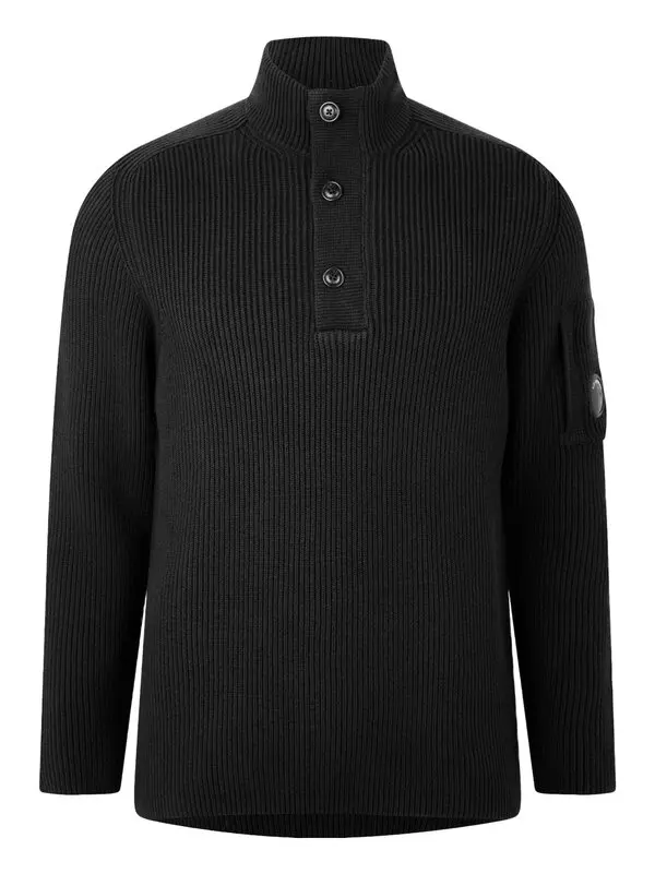 C.P. COMPANY Ribbed Mock Neck Sweater With Lens Logo Pocket - No
