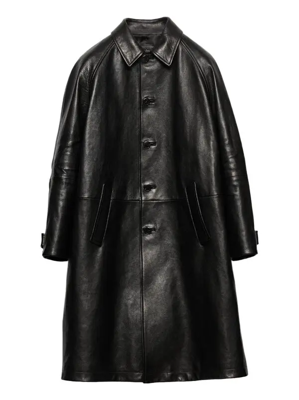 Prada Oversized Leather Coat - Black