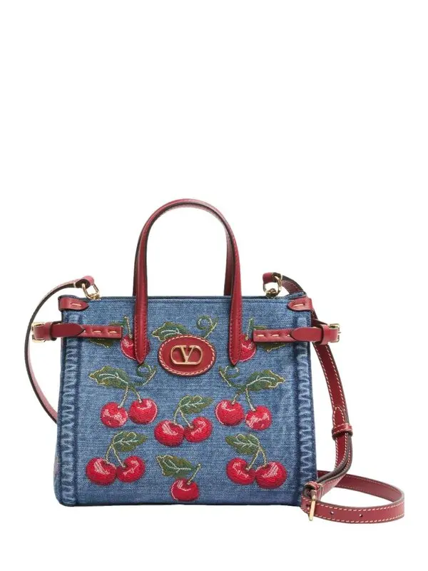 Valentino Garavani Embroidered Cherry Shoulder Bag - Blue