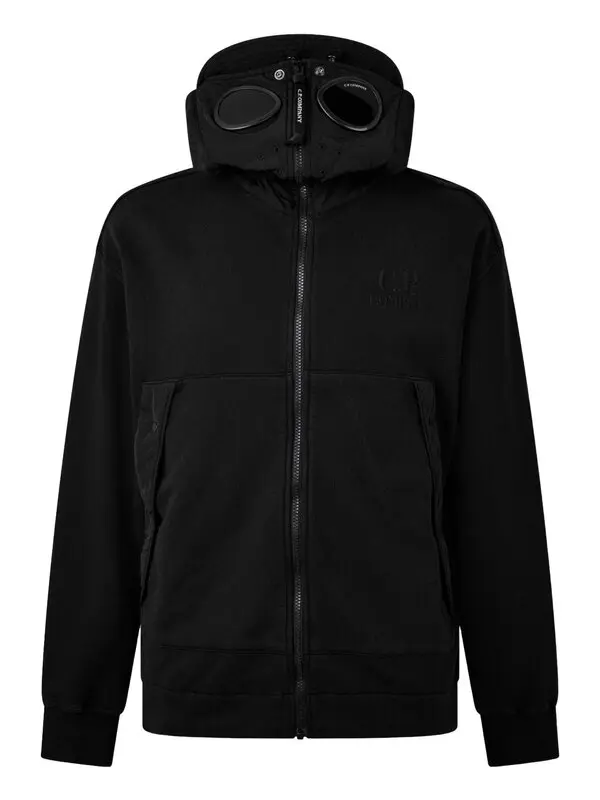 C.P. COMPANY Zip-up Hooded Fleece Sweat Jacket - Black