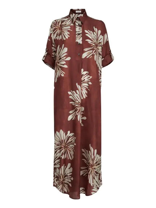 Brunello Cucinelli Printed Maxi Dress With Monili Detail - Red