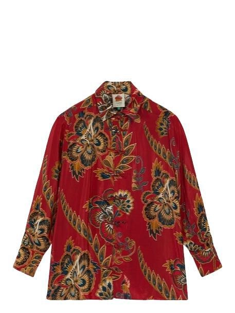 Farm Rio Long Sleeve Lapel Collar Printed Shirt - Red