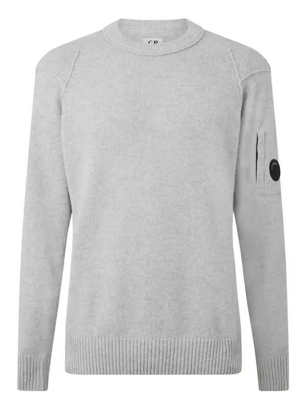 C.P. COMPANY Fine Knit Crew Neck Sweater With Lens Detail - Gray
