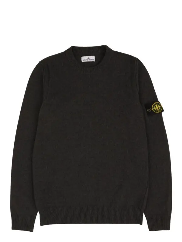 Stone Island Logo Patch Crewneck Knitted Jumper - Black