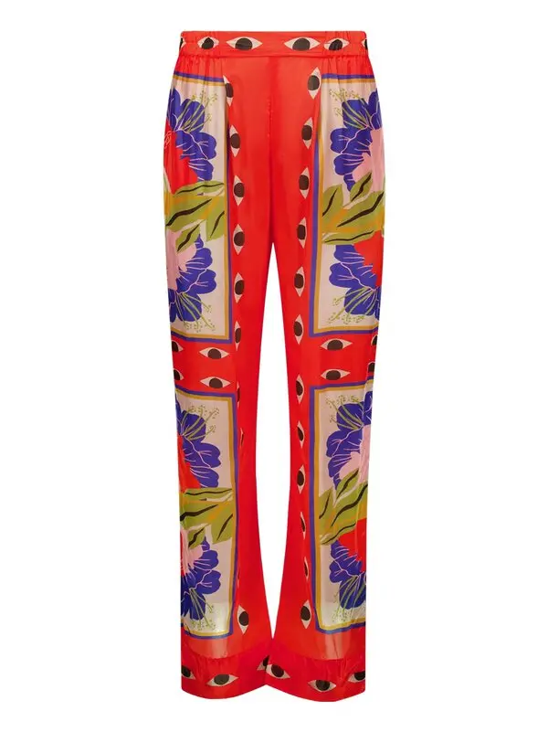 Farm Rio Graphic Print Elastic Waist Pants - Red