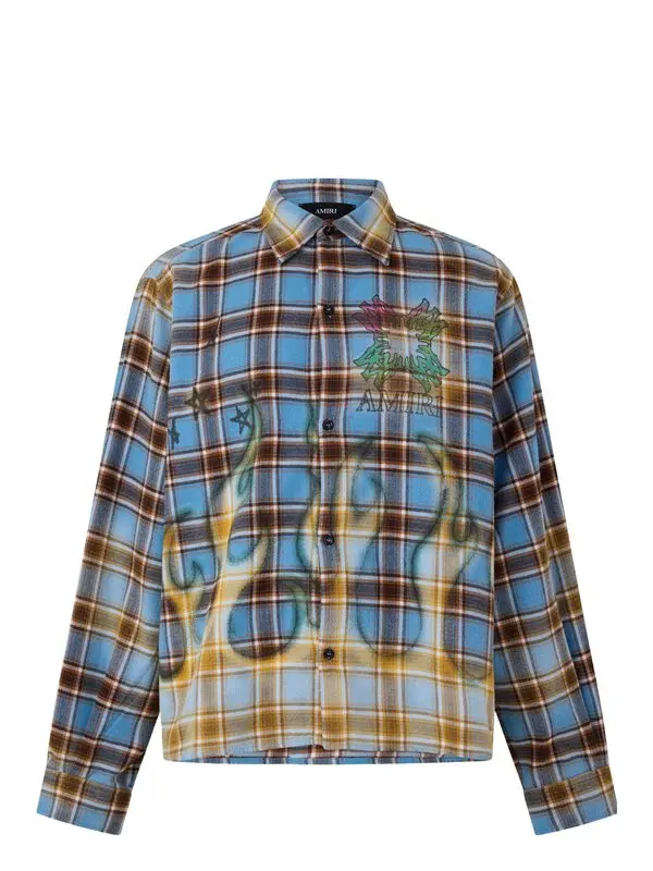 Amiri Plaid Tiedye Flameprint Longsleeve Shirt - Blue