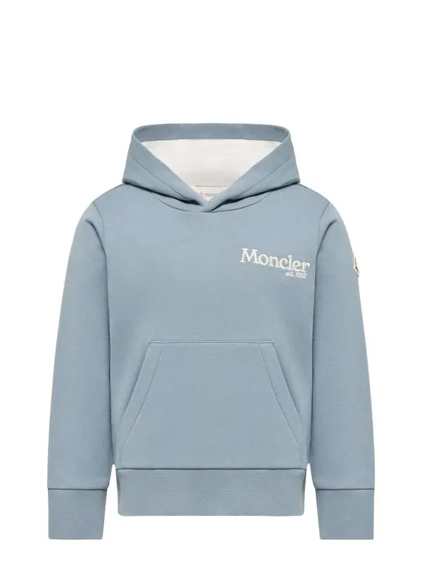 Moncler Cotton Fleece Hoodie With Embroidered Logo - Light Blue
