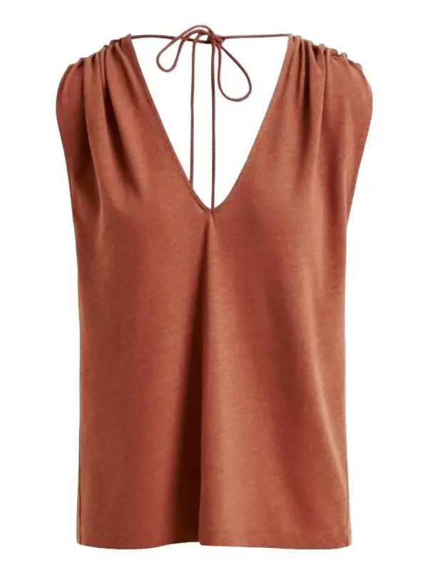 Essentiel Antwerp Sleeveless V-neck T-shirt With Tie Back - Brown