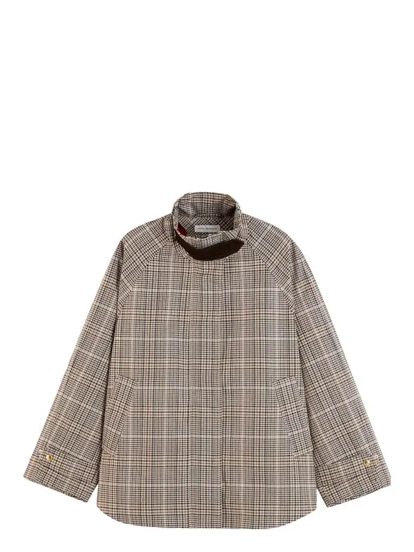 Tommy Hilfiger Plaid Stand-collar Short Jacket With Suede Trim - Brown Check